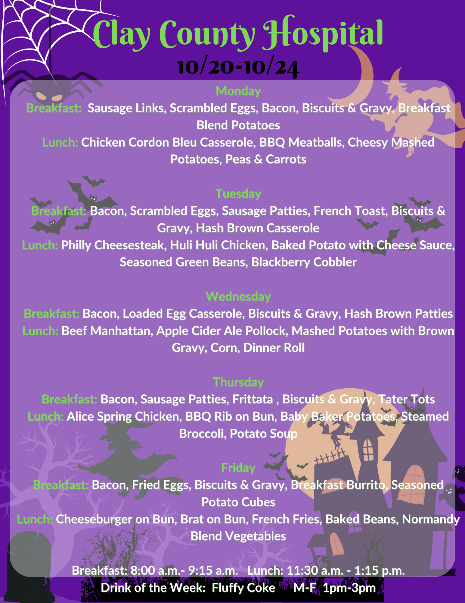 Cafeteria Menu October 20th ~ October 24th | Clay County Hospital and ...